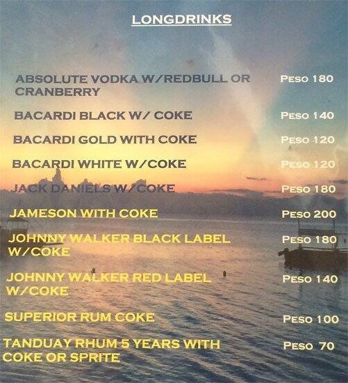 Menu at Café Cebuano pizzeria, Moalboal, Panagsama Rd