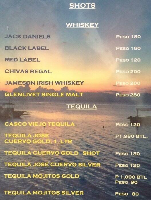 Menu at Café Cebuano pizzeria, Moalboal, Panagsama Rd