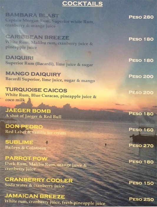 Menu at Café Cebuano pizzeria, Moalboal, Panagsama Rd