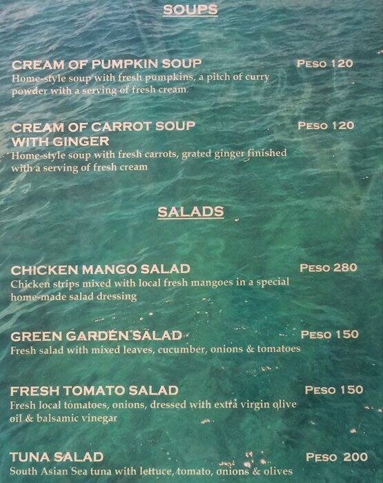 Menu at Café Cebuano pizzeria, Moalboal, Panagsama Rd