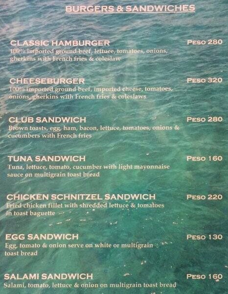 Menu at Café Cebuano pizzeria, Moalboal, Panagsama Rd