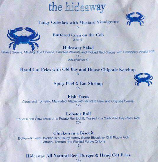 Menu at The Hideaway pub & bar, New York City, 22 Peck Slip