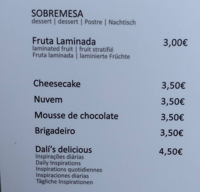 Menu at DALI Food house restaurant, Vila Nova de Gaia