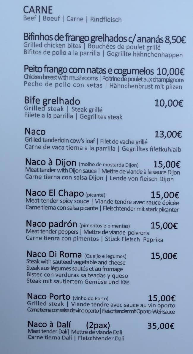 Menu at DALI Food house restaurant, Vila Nova de Gaia