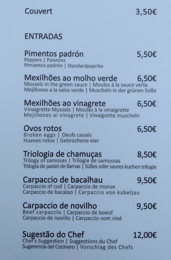 Menu at DALI Food house restaurant, Vila Nova de Gaia