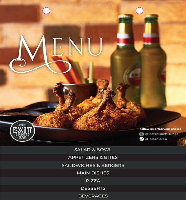 Menu of The Exit Sports Bar - Mercure Dubai Barsha Heights Hotel Suites ...