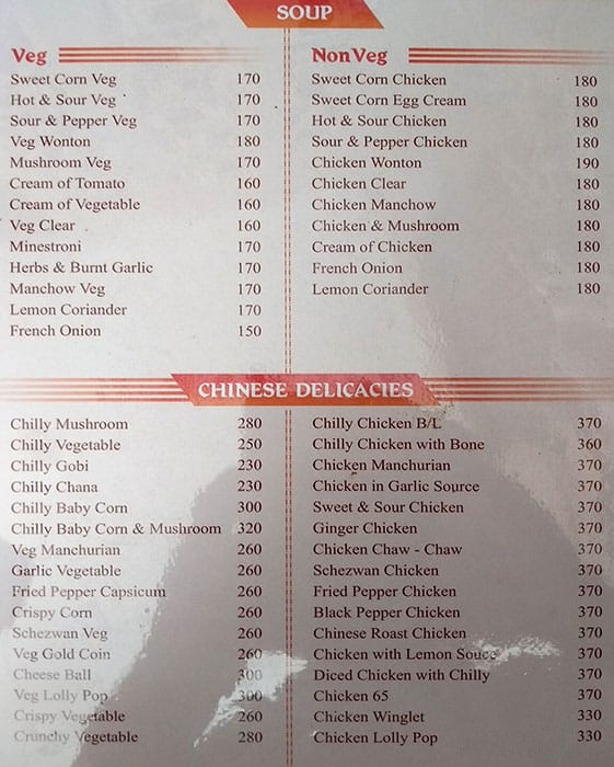 Menu of Arya Restaurant, Sadar, Nagpur