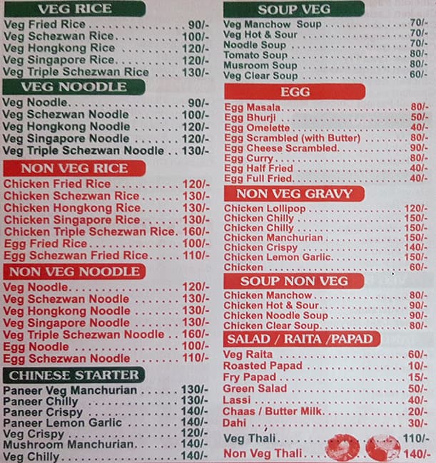 Menu of Sharda Hotel, Goregaon East, Mumbai