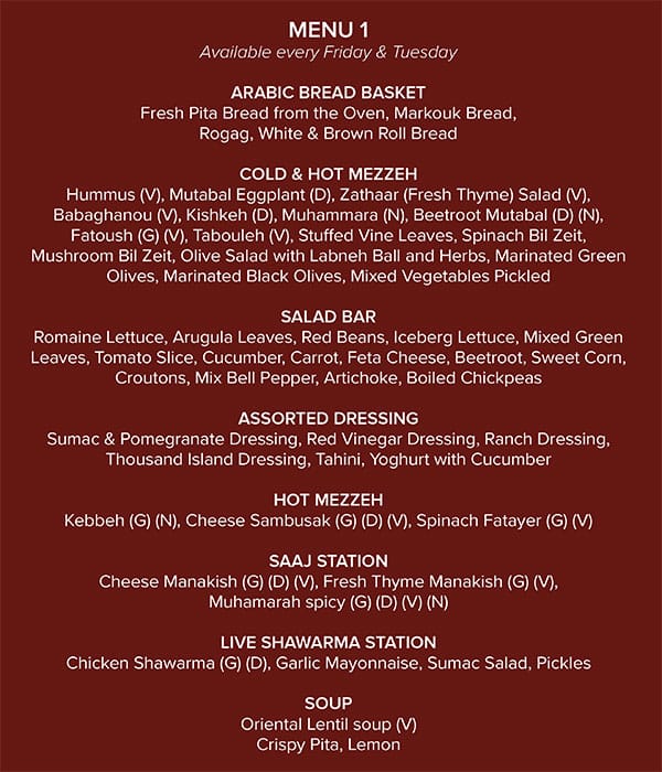 Menu at Amaseena restaurant, Dubai, 26 Al Mamsha St