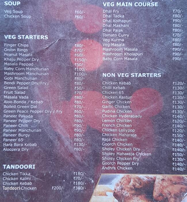 Menu of Nihar Food Palace, Vijay Nagar, Bangalore