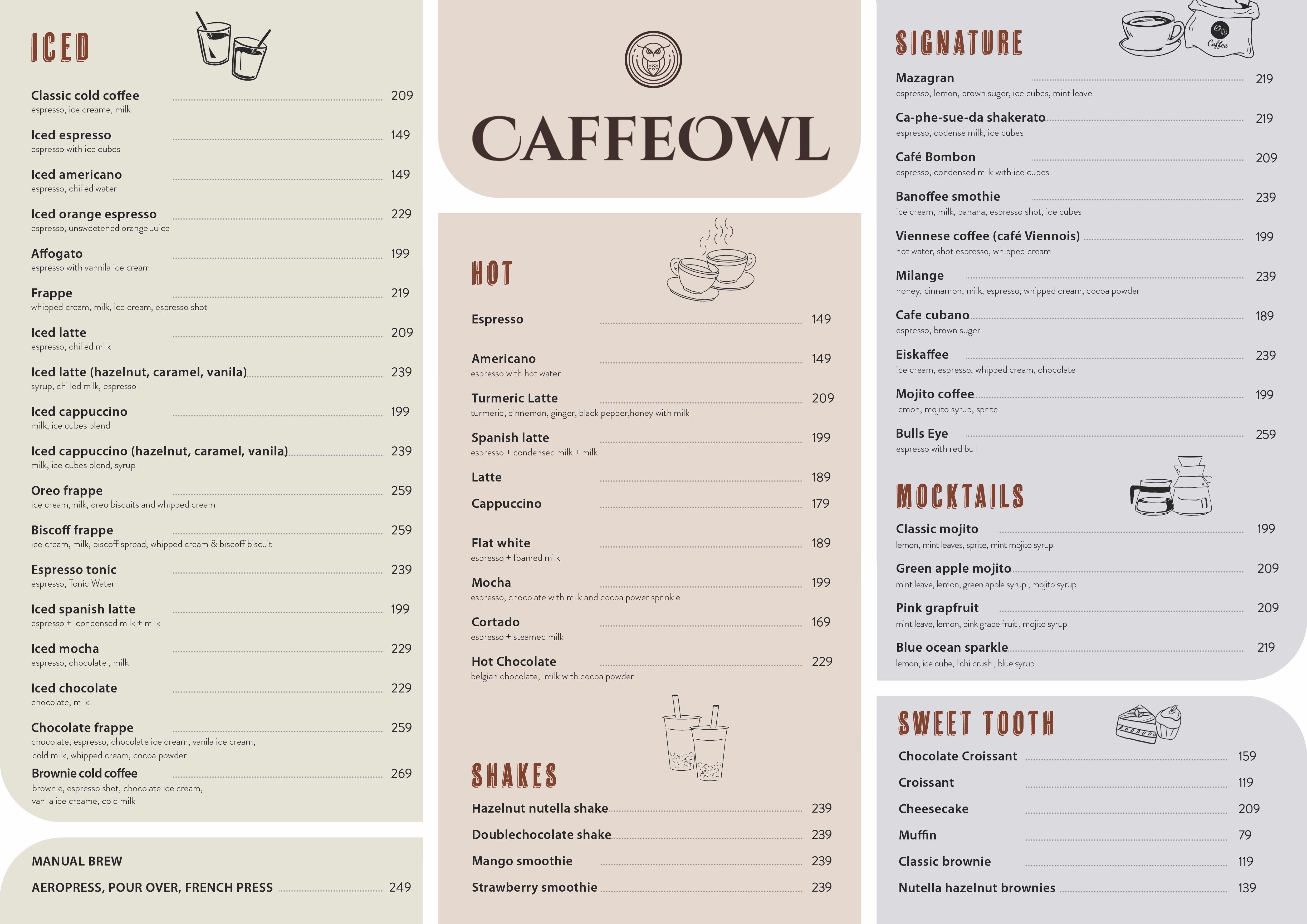 Menu of Caffeowl Coffee, Kharadi, Pune