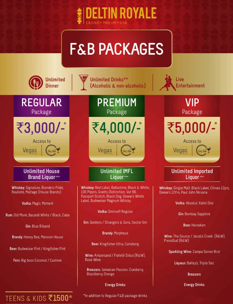 Menu of Deltin Royale - Vegas, Panaji, Goa