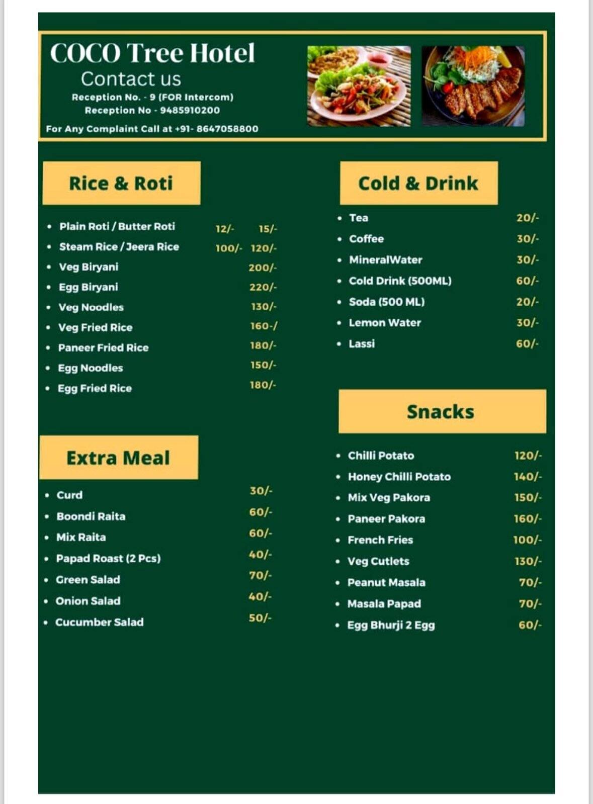 Menu of Coco Tree, Sector 69, Gurgaon