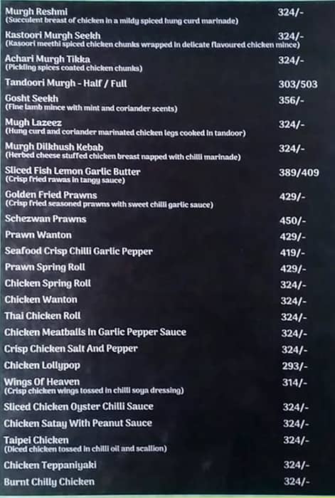 Menu of Sunny Bar & Restaurant, Powai, Mumbai