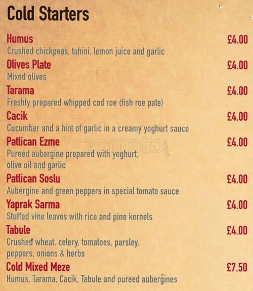 Menu at FM Mangal restaurant, London
