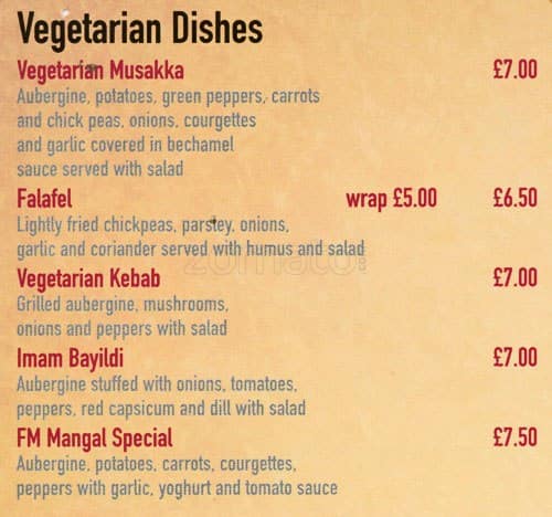 Menu at FM Mangal restaurant, London
