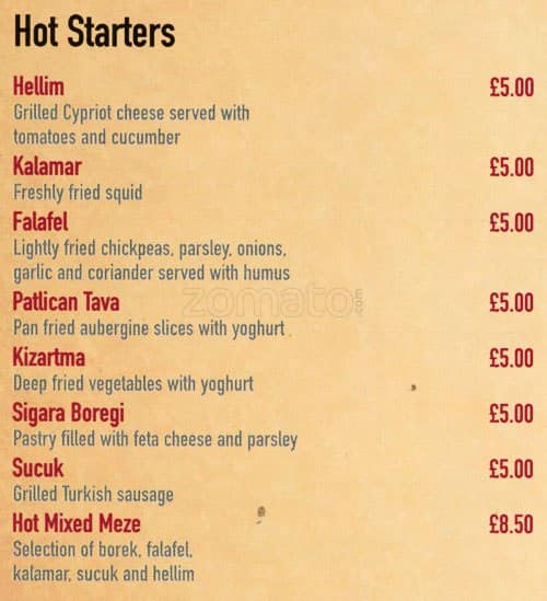 Menu at FM Mangal restaurant, London