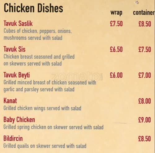 Menu at FM Mangal restaurant, London