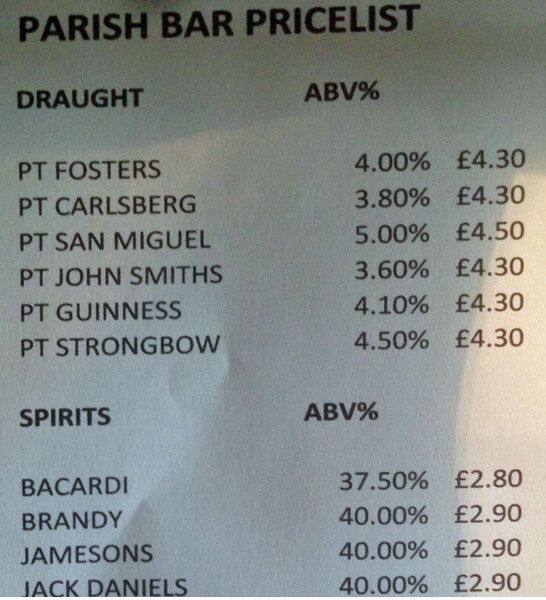 Menu at The Parish Bar, Wembley