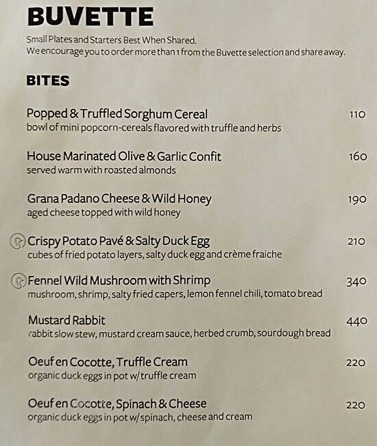 Menu at Duck & Buvette restaurant, Mandaluyong
