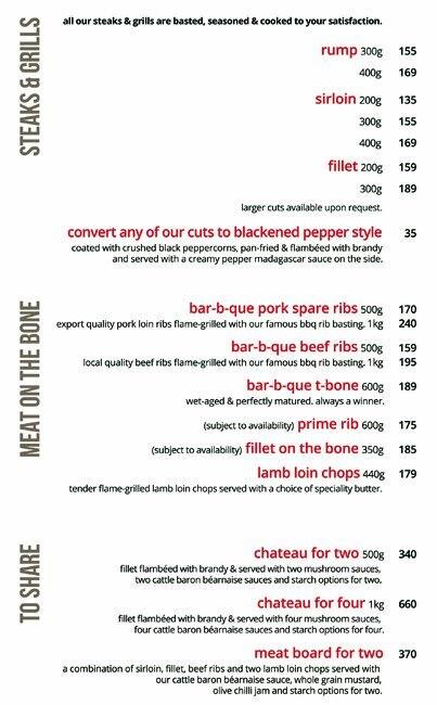 Menu at Cattle Baron Tyger Waterfront, Cape Town, Shops 5-8