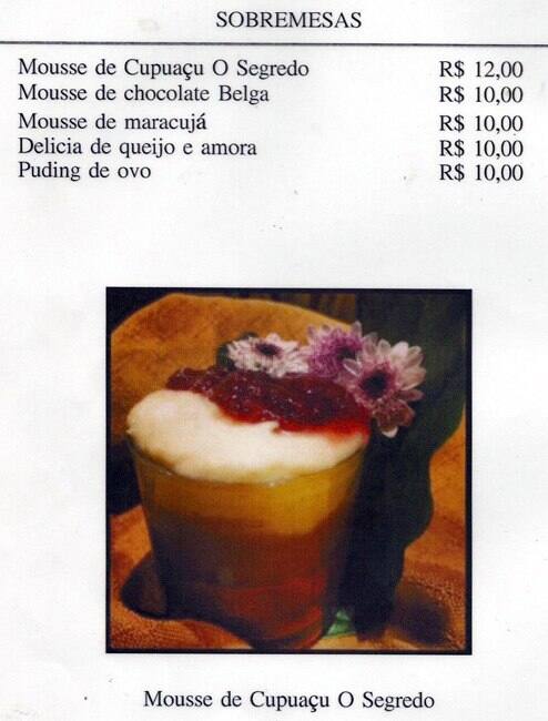 Menu at Segredo restaurant, Salvador