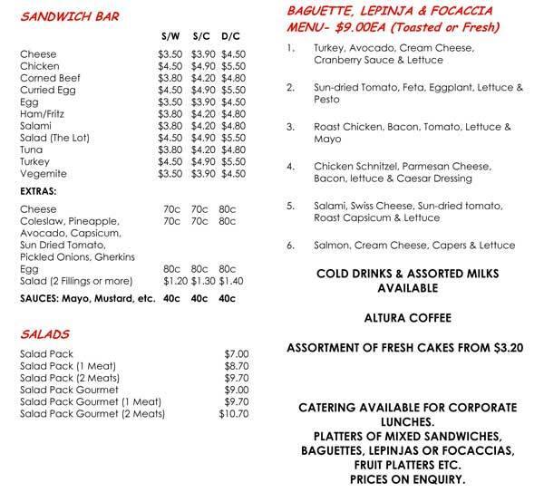 Menu at Webb Street Snack Bar, Queenstown