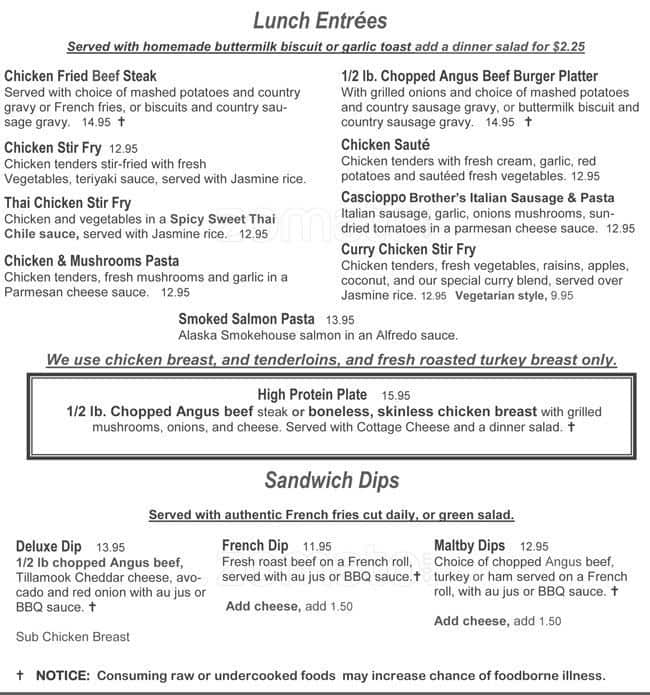 Menu at Maltby Cafe, Maltby