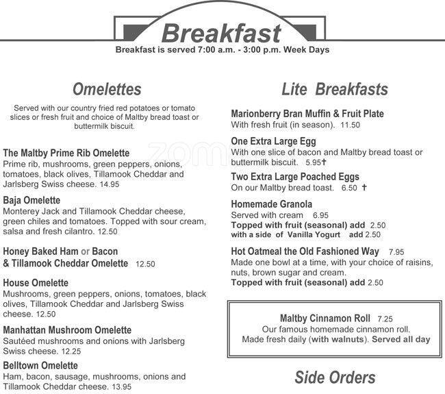 Menu at Maltby Cafe, Maltby