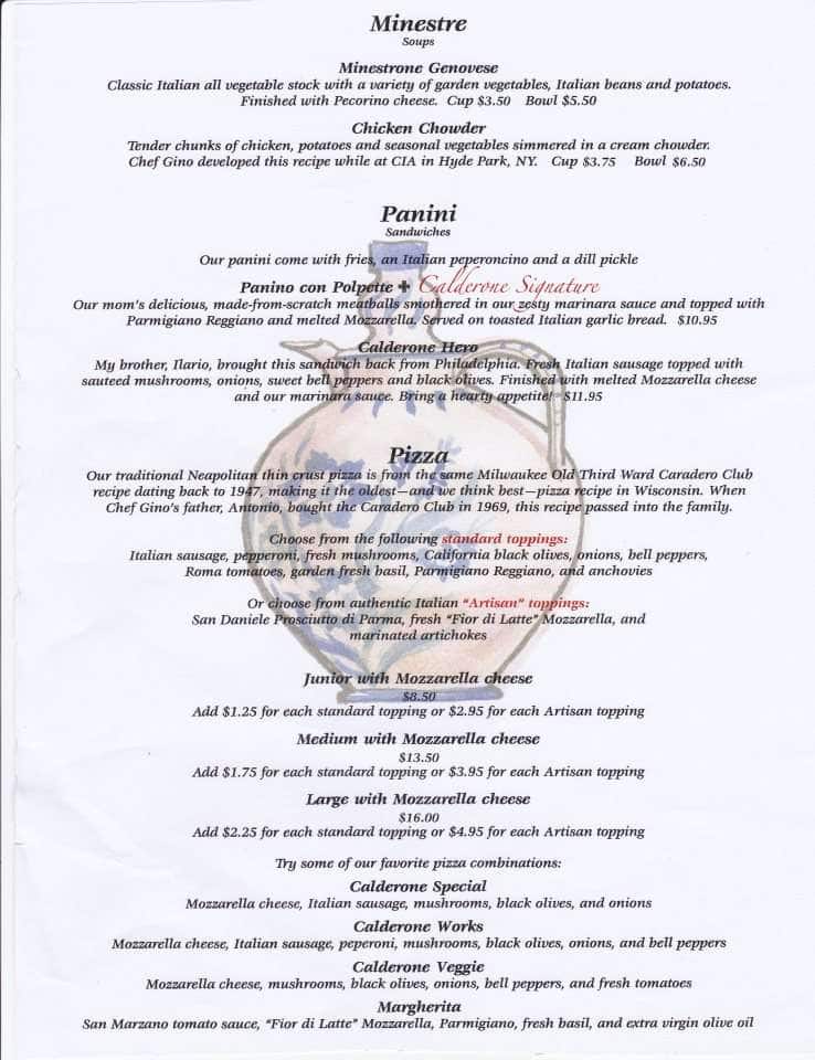 Menu at Calderone Club - Downtown Milwaukee, Milwaukee, 842 N Old World ...