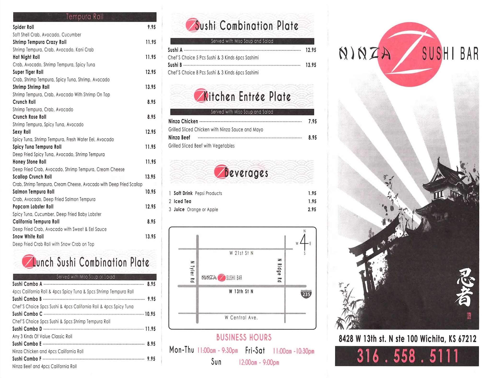 Menu at Ninza Sushi Bar (West), Wichita