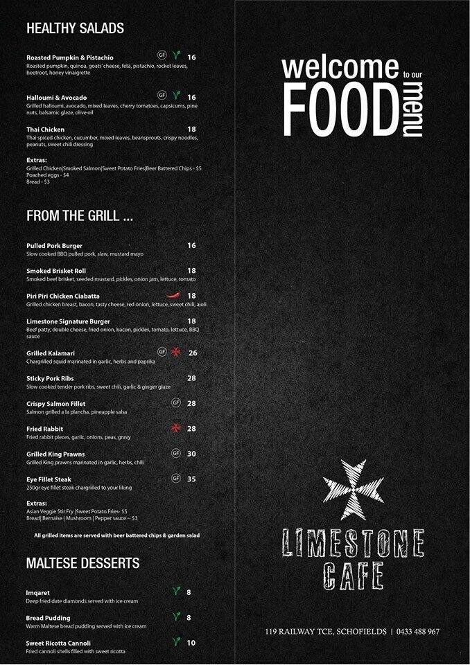 Menu at Limestone Cafe, Schofields
