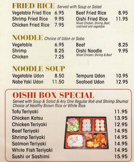 Menu at Oishi Sushi restaurant, New York City, 929 Manhattan Ave