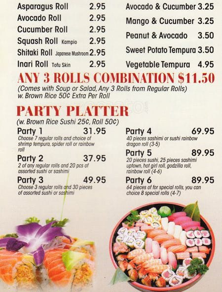 Menu at Oishi Sushi restaurant, New York City, 929 Manhattan Ave