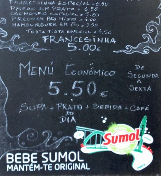 Menu em Chakra's pub & Bar, Porto