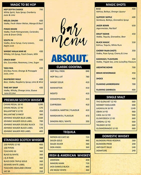 HOP : House of Party Menu, Menu for HOP : House of Party, Andheri ...