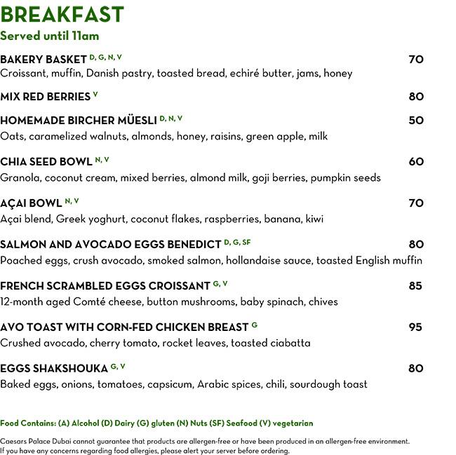Menu at The Lounge - Caesars Palace restaurant, Dubai