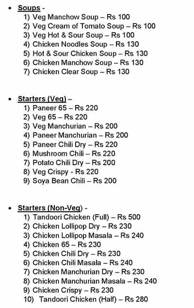 Menu of Surya Restaurant, Talegaon, Pune