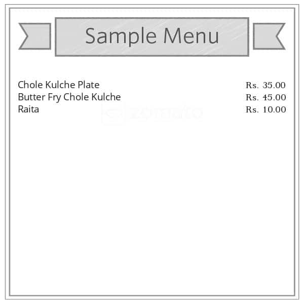 Menu of Special Chole Kulche, Palam, New Delhi