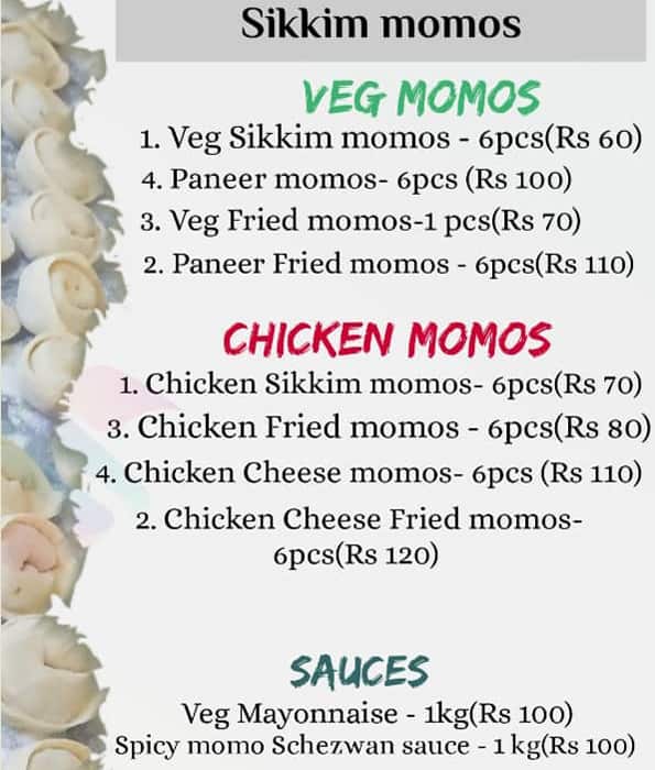 Menu of Sikkim Momos, Chakala, Mumbai