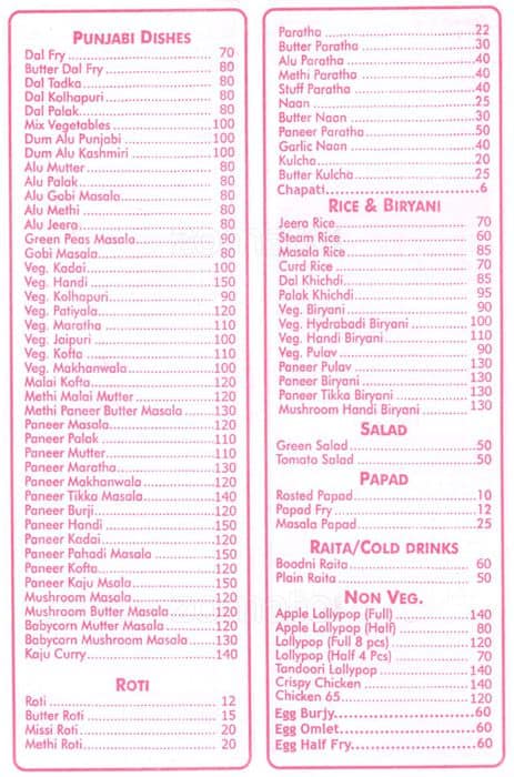 Menu at Hotel Sai Prasad, Navi Mumbai, Turbhe Village Rd