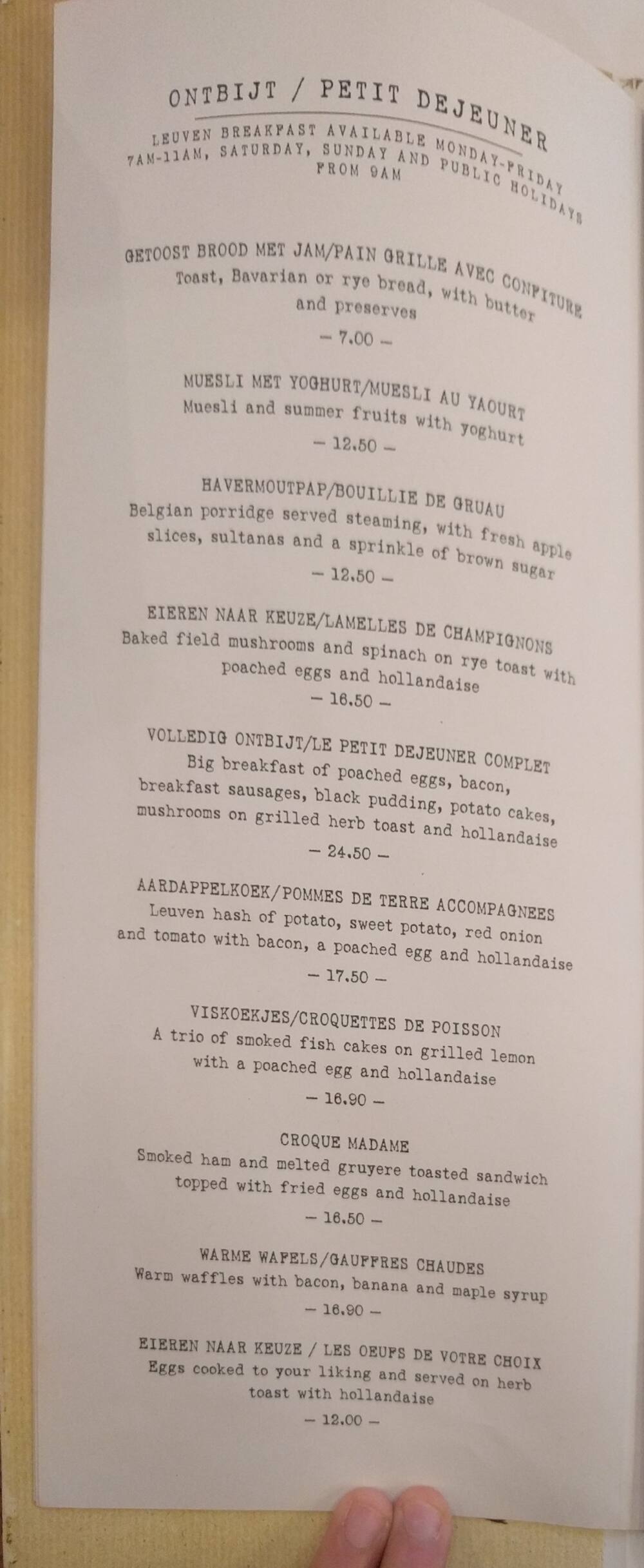 Menu at Leuven Belgium Beer Cafe, Wellington