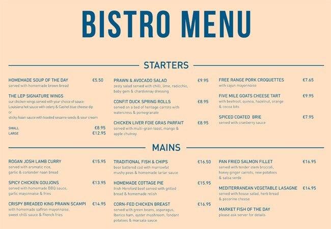 Menu at Leopardstown Inn restaurant, Dublin