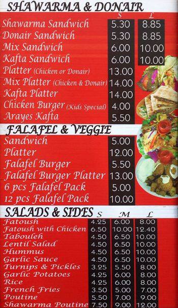 Menu at Prince Gourmet fast food, Ottawa, Robertson Rd