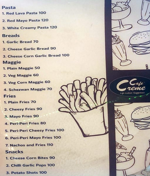 Menu at Cafe Creme, Navi Mumbai, Shop No. 2
