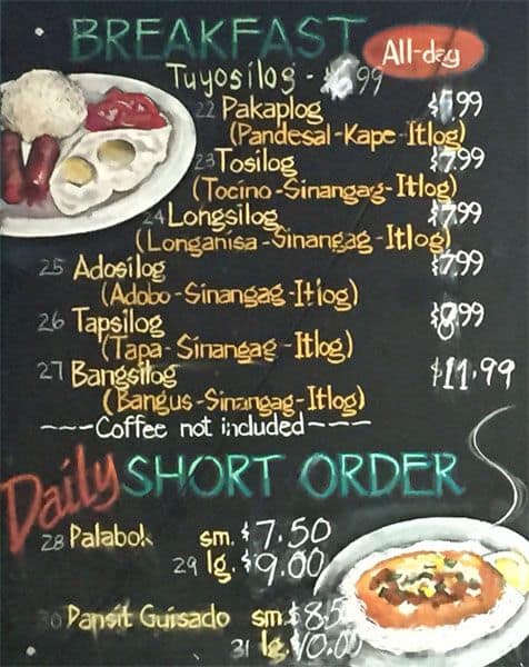 Menu at Aling Ening Restaurant, Vancouver