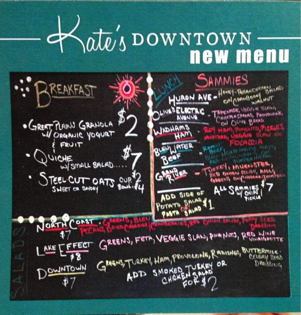 Menu at Kate's Downtown cafe, Port Huron