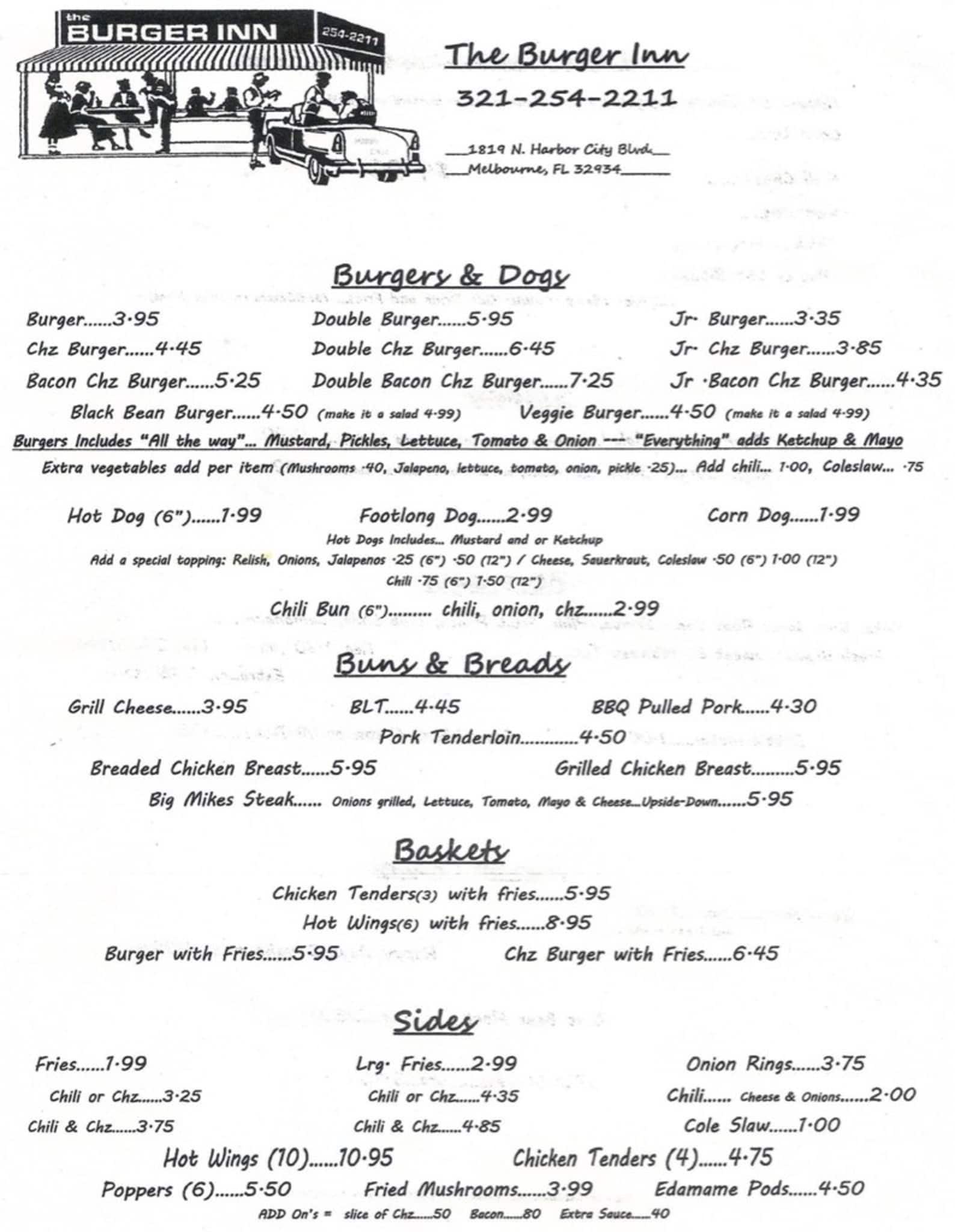 Menu at Burger Inn restaurant, Melbourne