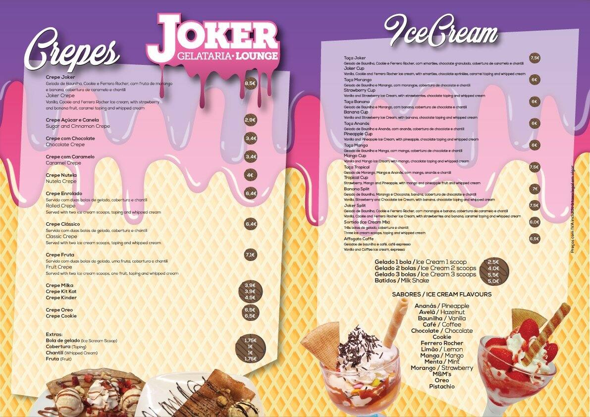 Menu em Joker Lounge pub & Bar, Lisboa