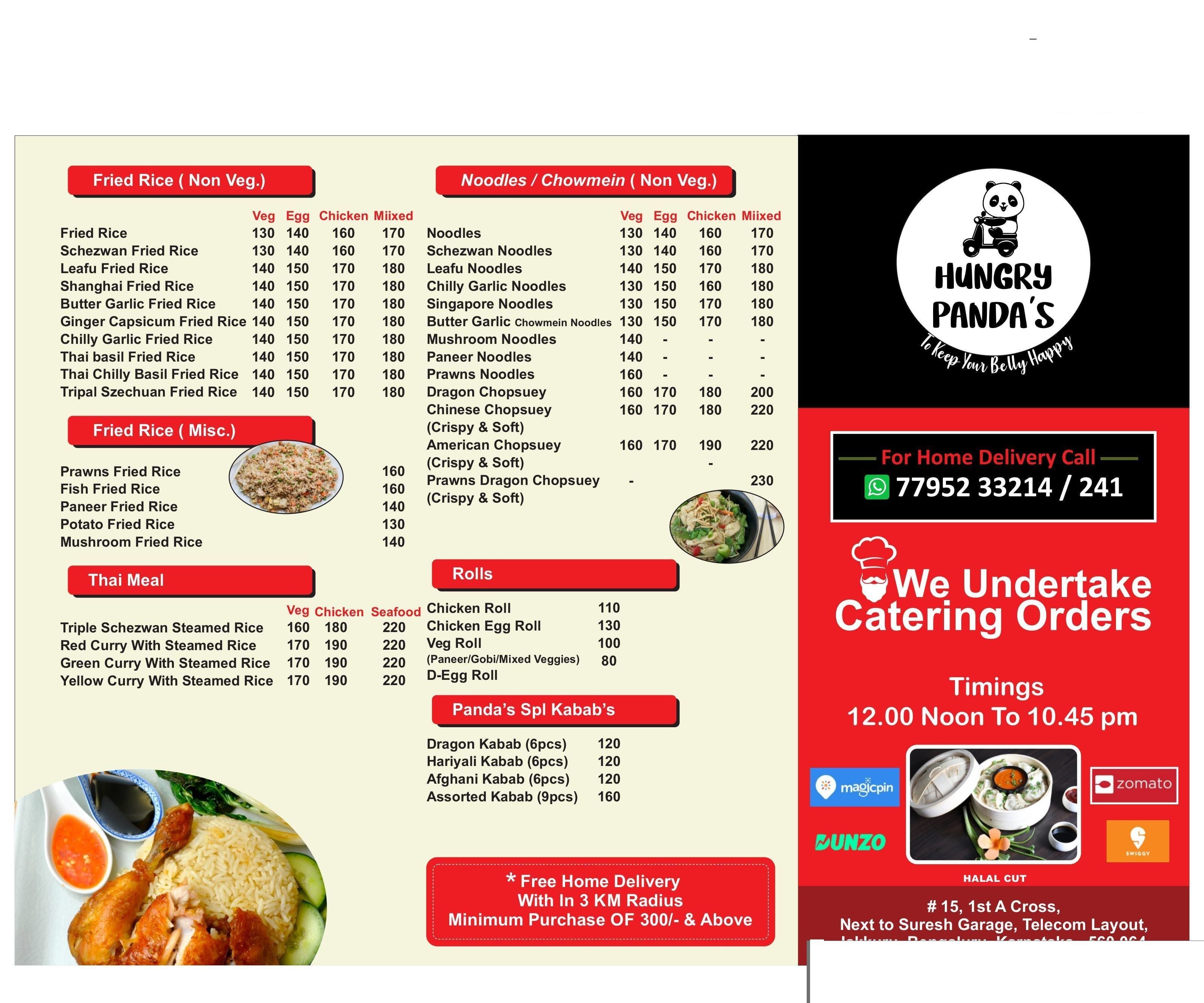 Menu of Hungry Panda's, Jakkur, Bangalore
